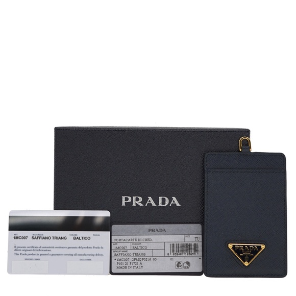 Prada | Bags | Prada Id Badge Card Holder Yellow Navy Blue Leather Mc07 New | Poshmark